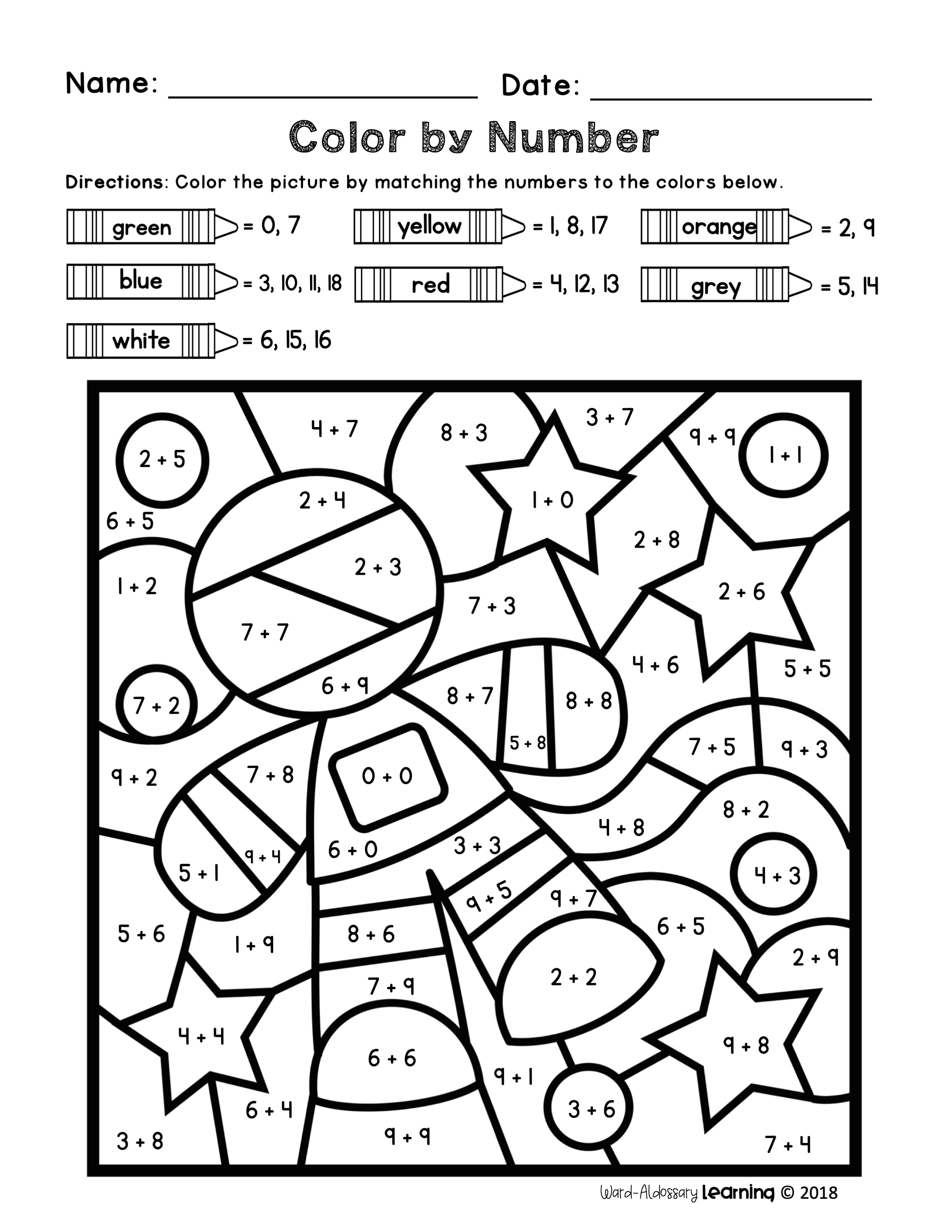 Addition Color By Number 1st Grade Worksheets - WorksheetsCity