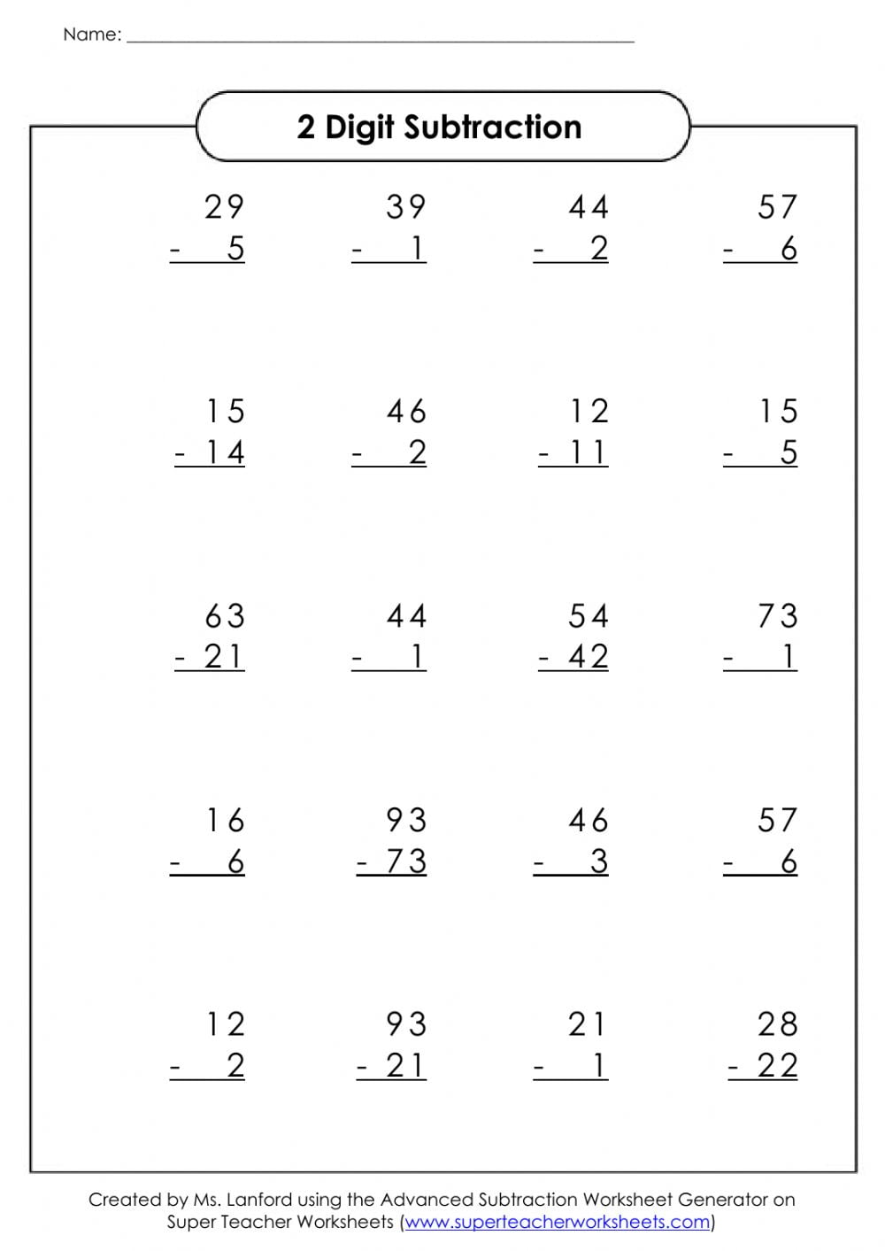 Subtract 2 Digit Numbers With Regrouping Worksheets - WorksheetsCity