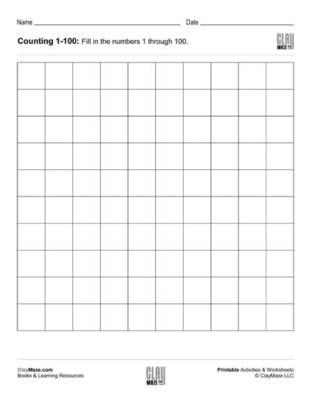 Blank Number Chart 1-100 Worksheets - WorksheetsCity