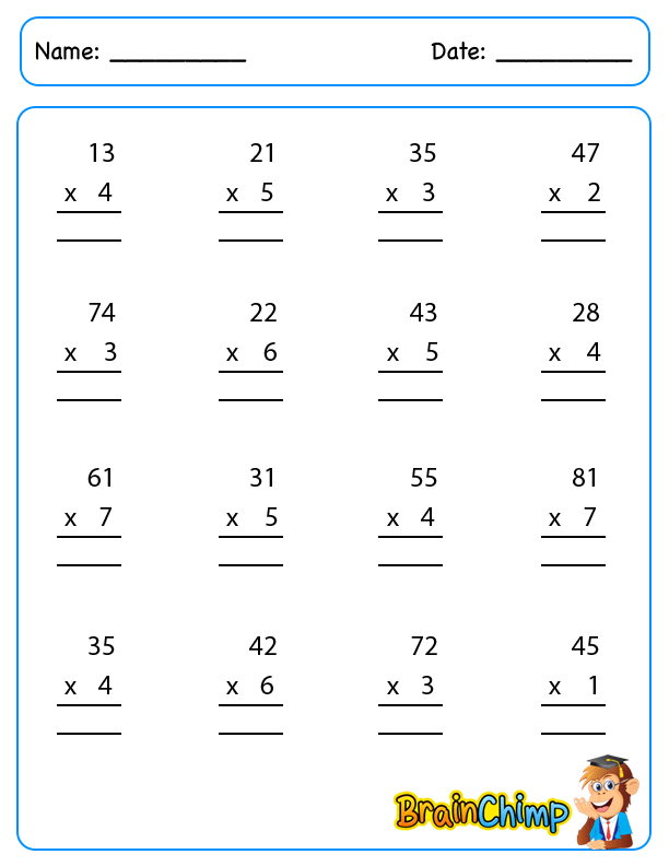 2 Digit By 1 Digit Multiplication No Regrouping Worksheets - WorksheetsCity