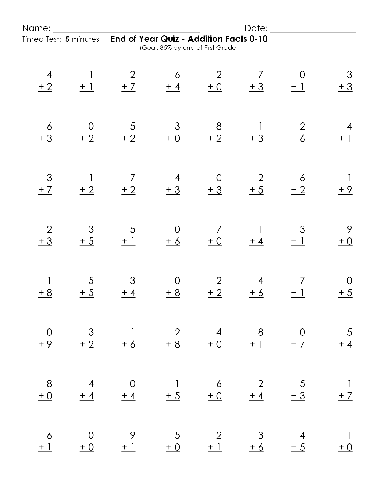 First Grade Math Test Printable Worksheets - WorksheetsCity