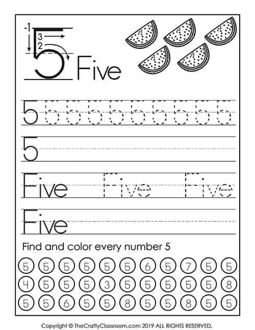 Printable Number 5 Worksheets