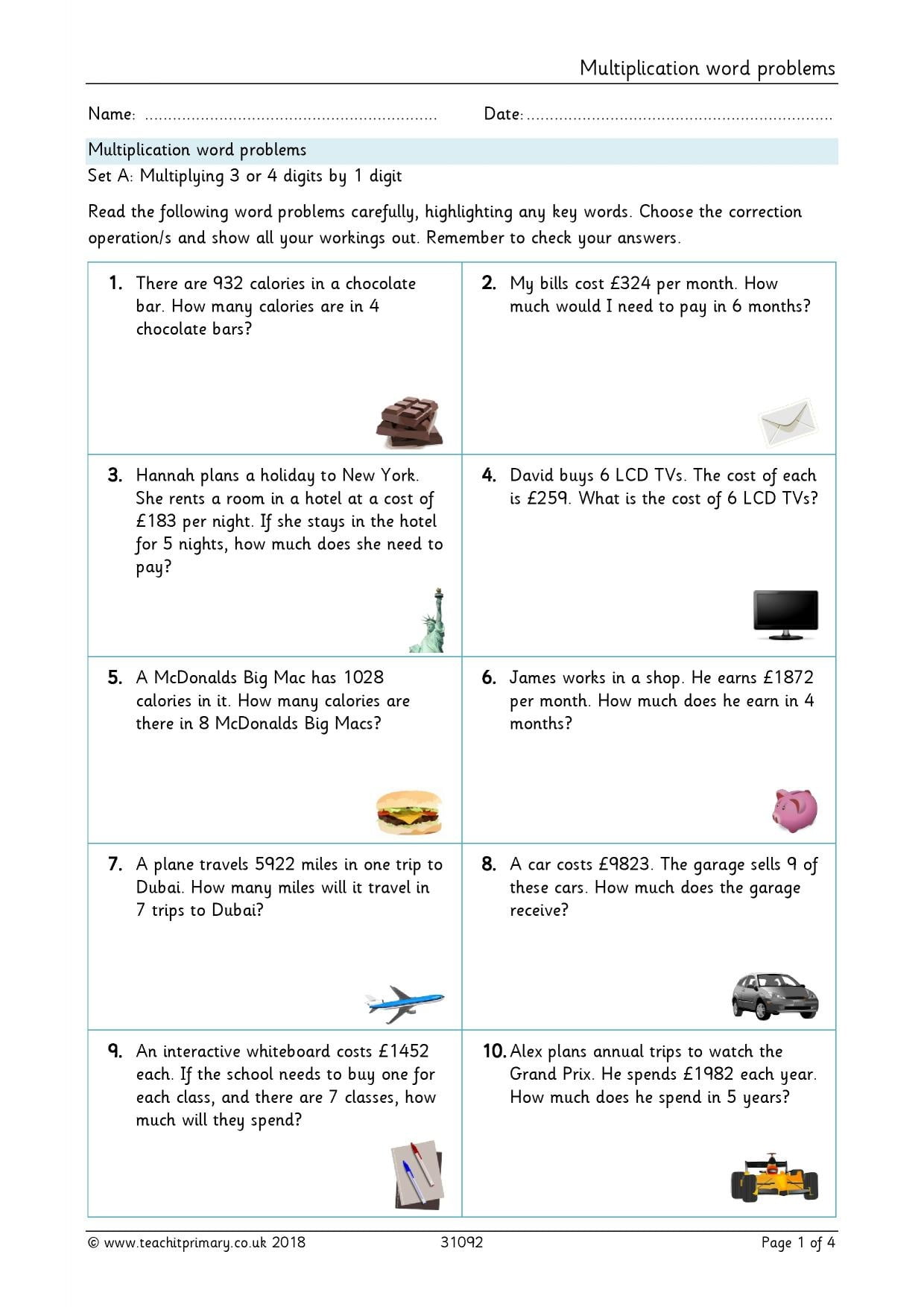 Single Digit Multiplication Word Problems Worksheets - WorksheetsCity
