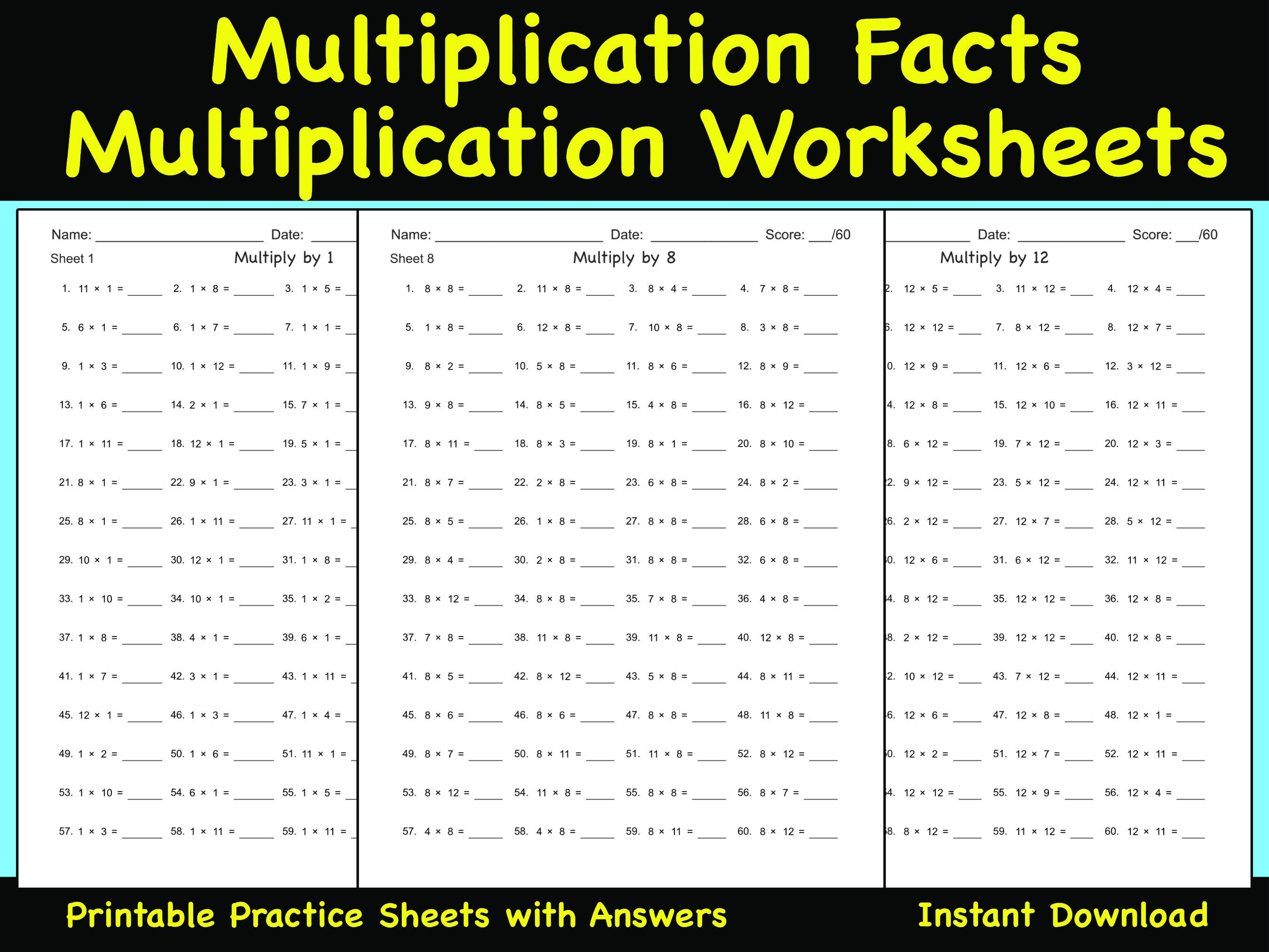 Multiplication Facts 1 12 Worksheetsr - WorksheetsCity