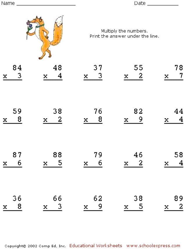 2 Digit By 1 Digit Multiplication No Regrouping Worksheets - WorksheetsCity