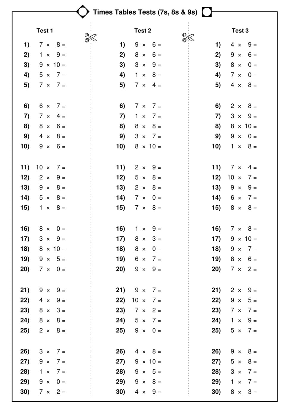 8 And 9 Times Table Worksheets - WorksheetsCity