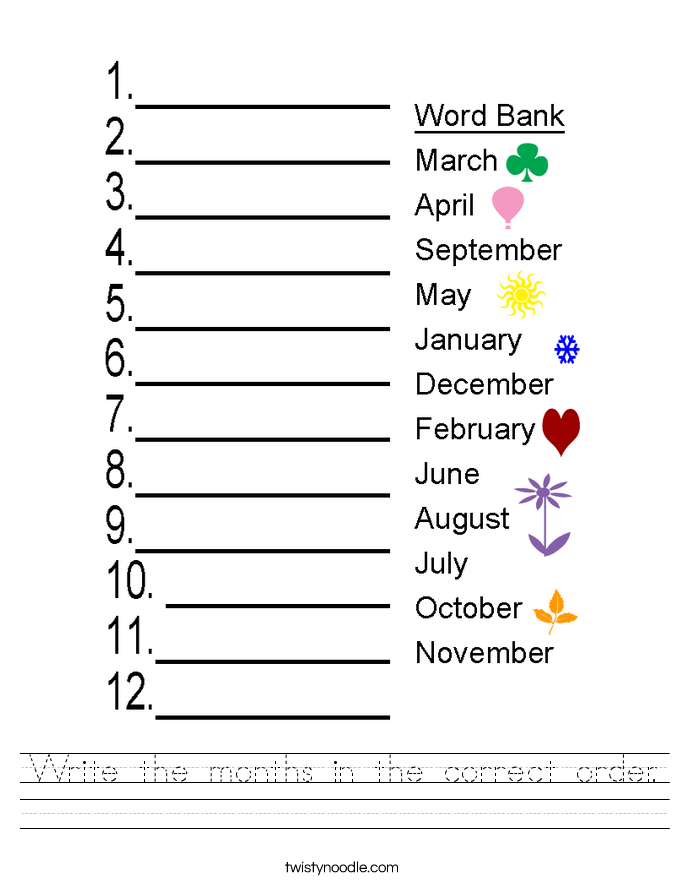 Months Of The Year Numbered Worksheets - WorksheetsCity