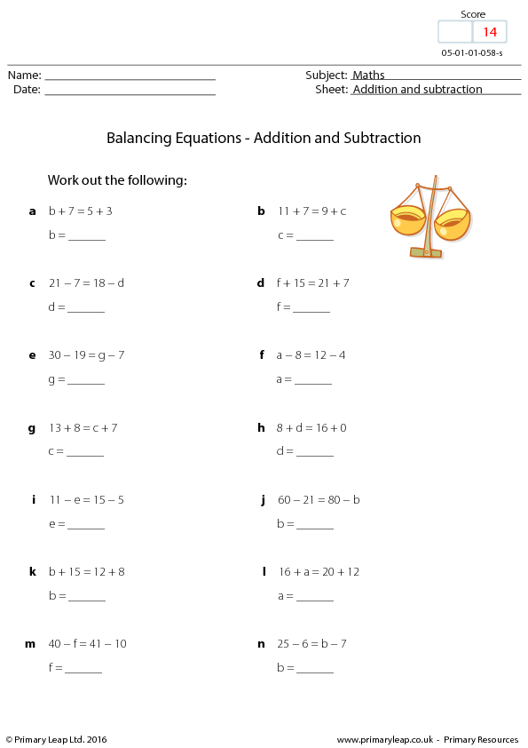Addition And Subtraction Equations Worksheets - WorksheetsCity