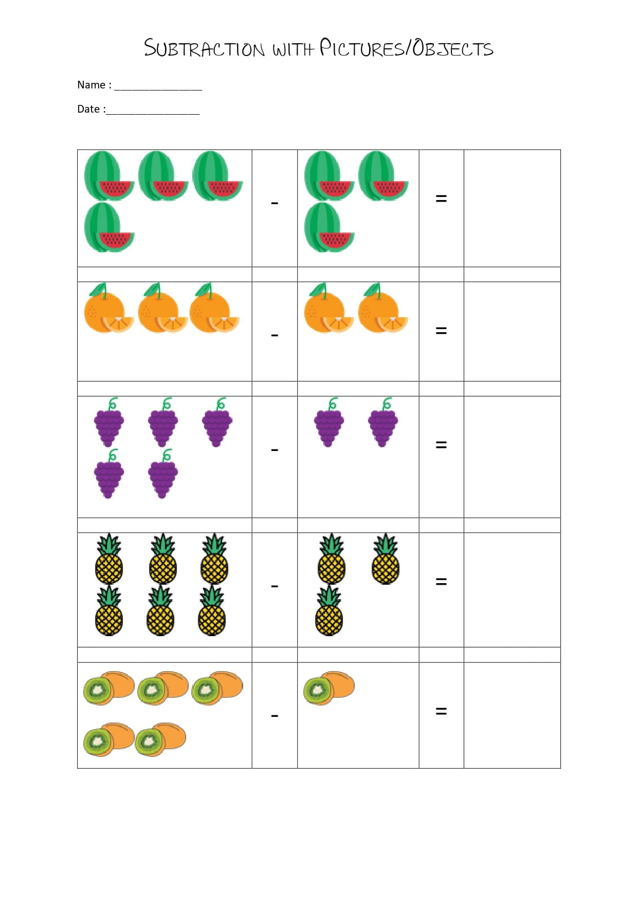 Subtraction For Kindergarten With Pictures Worksheets - WorksheetsCity