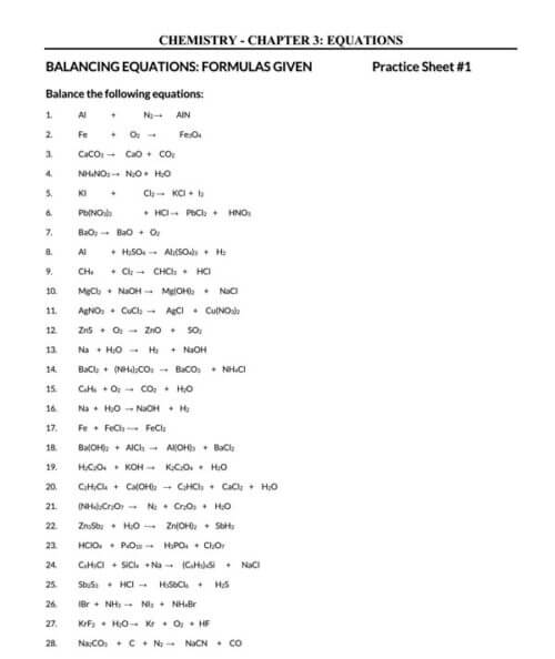 Balancing Equations Grade 10 Worksheetsr - WorksheetsCity